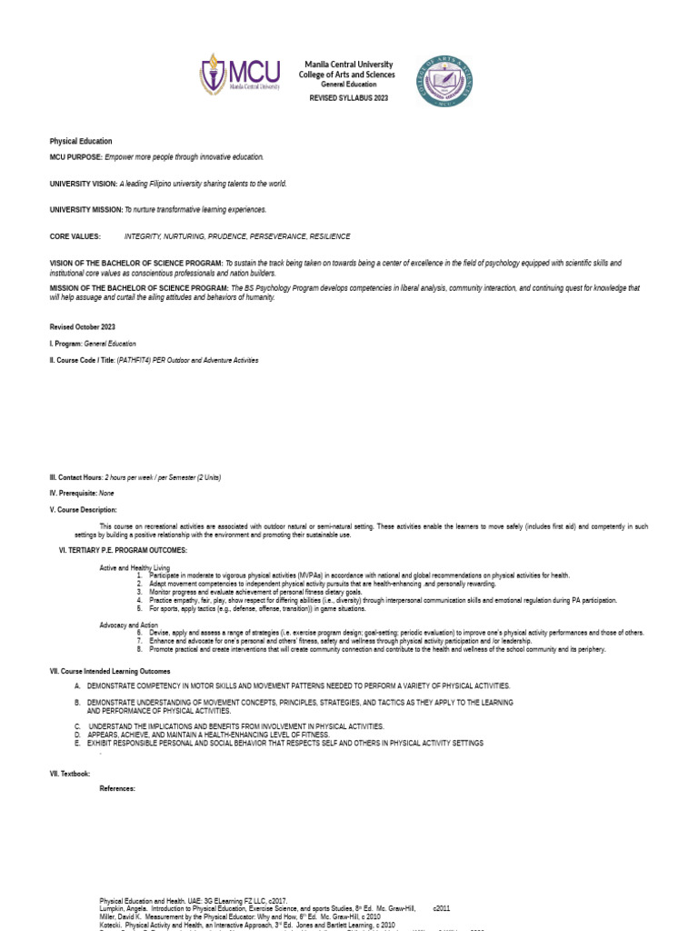 Syllabus 2023 PER | PDF | Physical Fitness | Physical Education