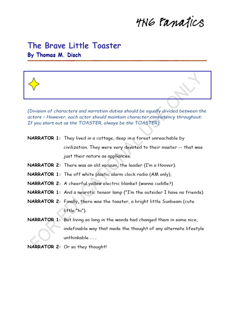 The Brave Little Toaster Script | PDF