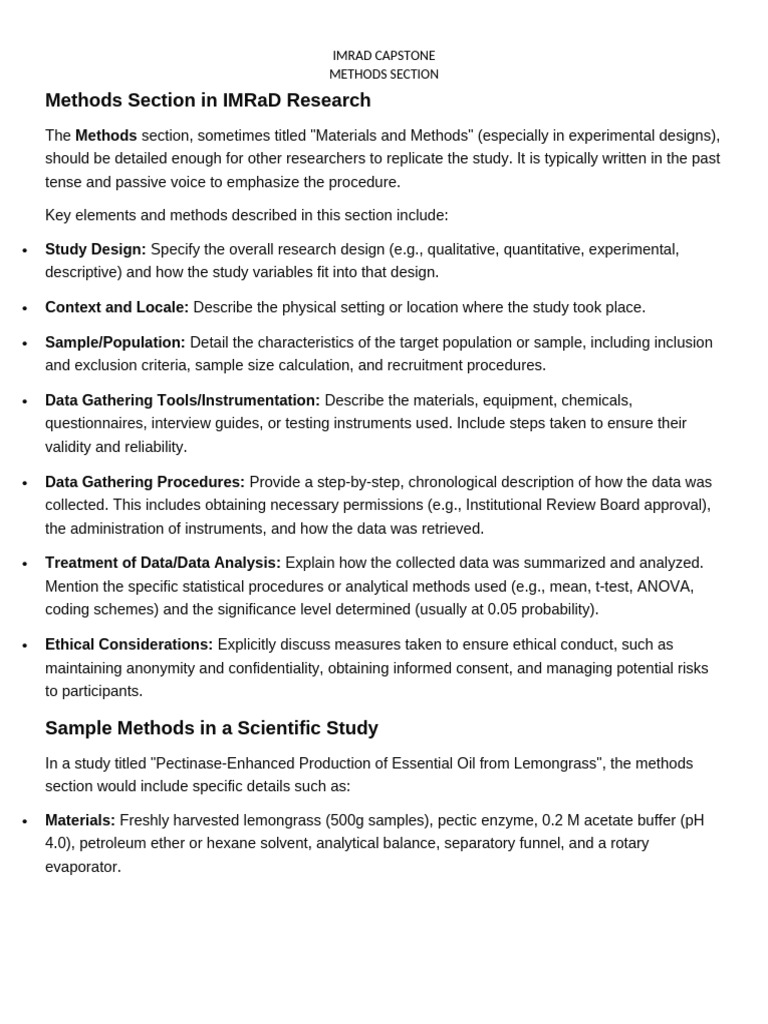 IMRaD Methods Section Guide | PDF | Data | Sampling (Statistics)