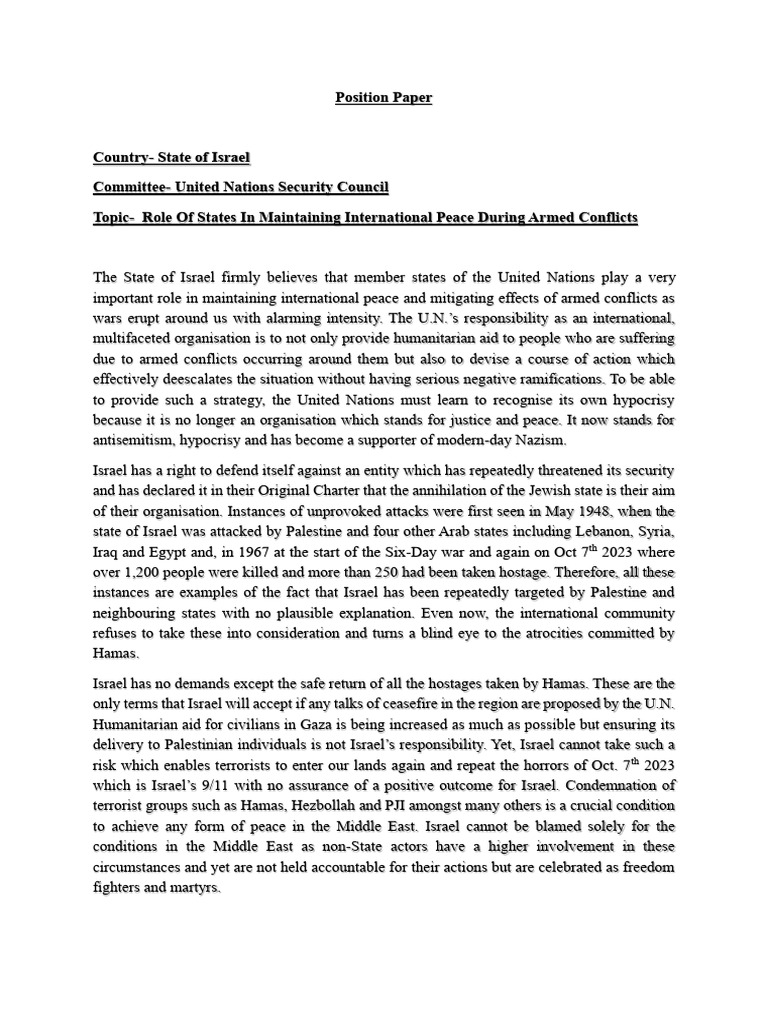 Israel Position Paper | PDF | Israel | World Politics