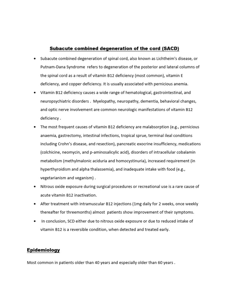 Subacute Combined Degeneration of the Cord | PDF | Vitamin B12 | Anemia
