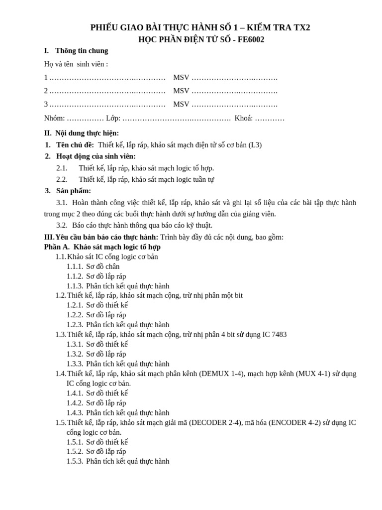 1 Phieu Giao Bai TH So 1 (Kiểm Tra TX2) | PDF