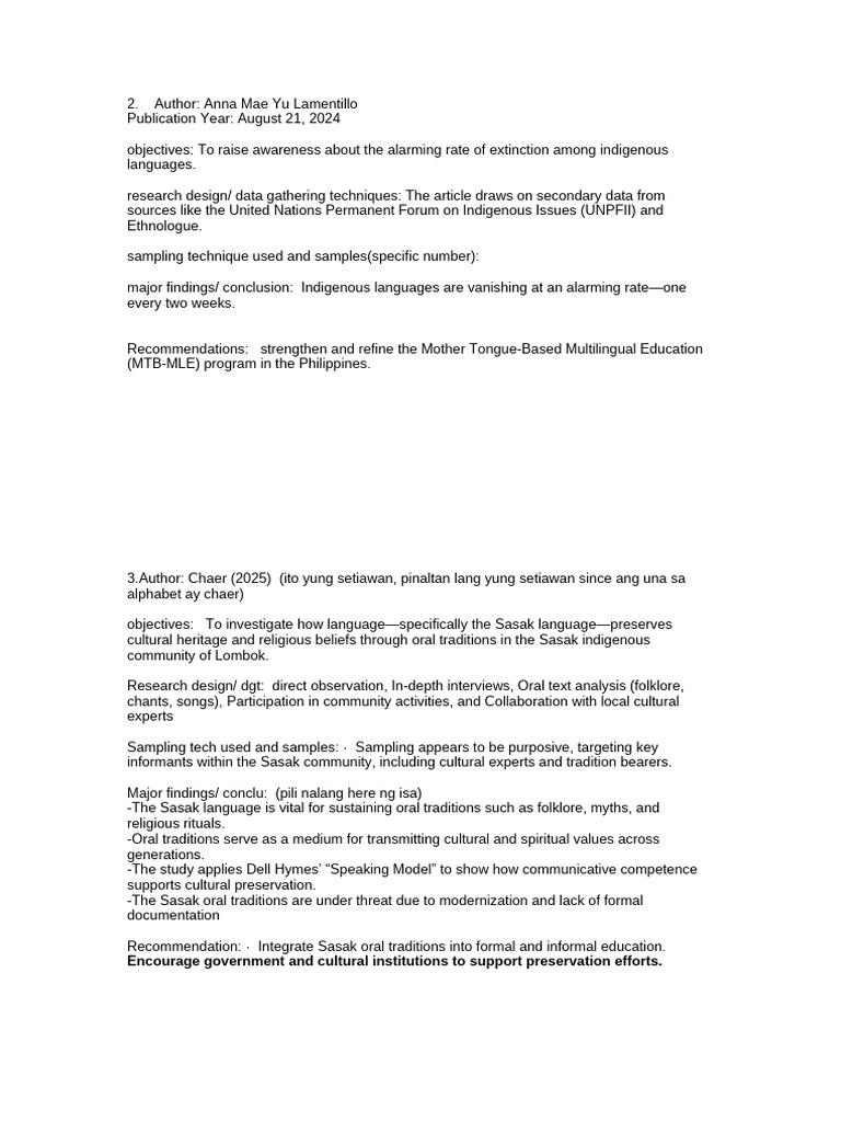 Indigenous Language Extinction Awareness | PDF