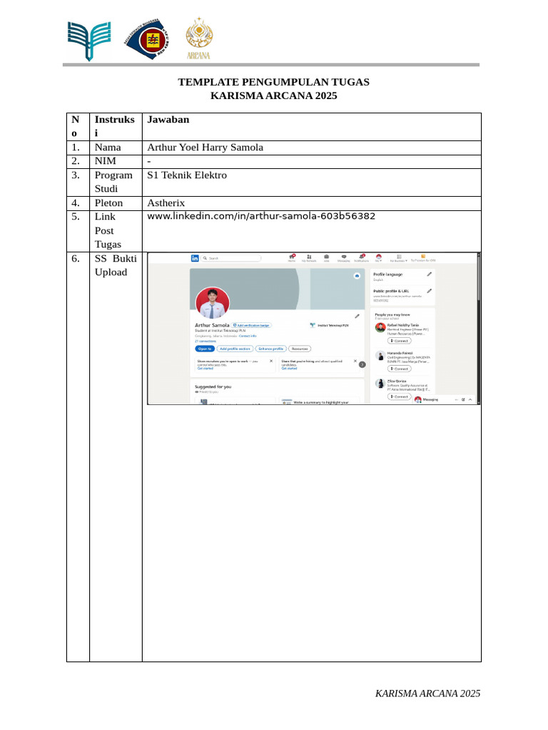 Template Pengumpulan Tugas Karisma Arcana 2025 | PDF