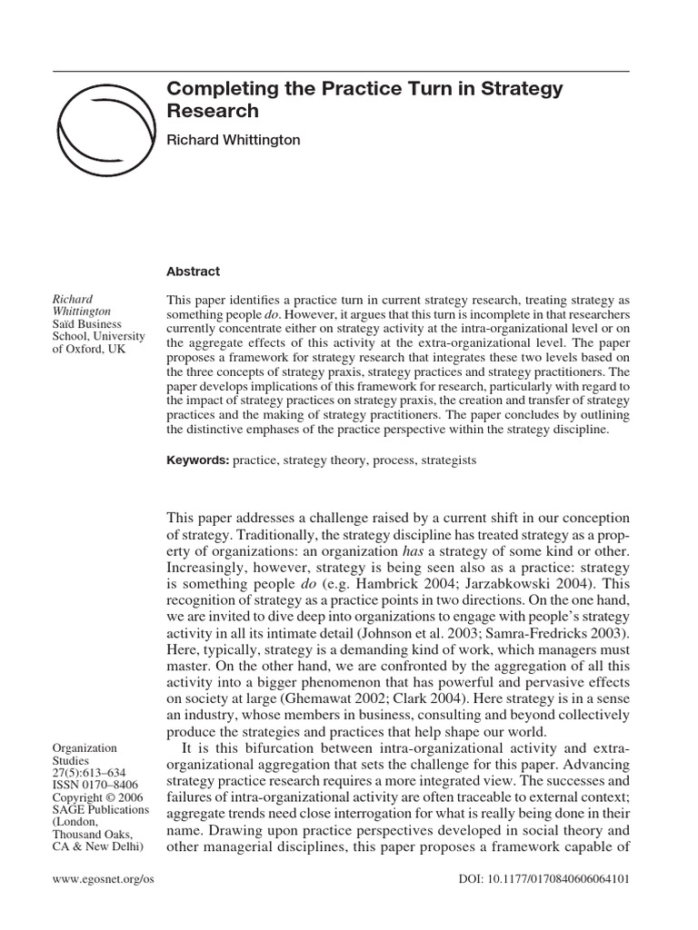 Completing the Practice Turn in Strategy Research | PDF | Theory
