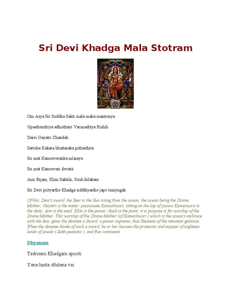 Sri Devi Khadga Mala Stotram | PDF | Devi | Chakra