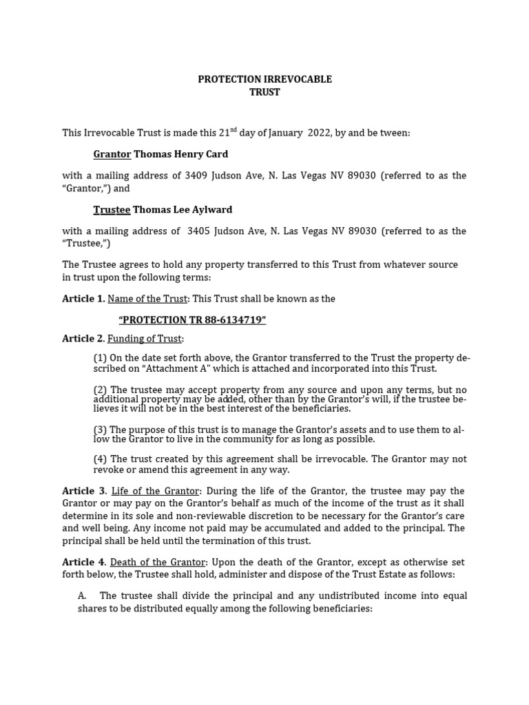 Irrevocable Trust Agreement Overview | PDF | Trustee | Fiduciary