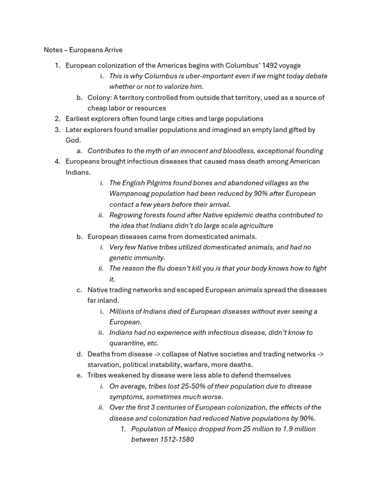 Notes - Europeans Arrive (New) | PDF | European Colonization Of The ...