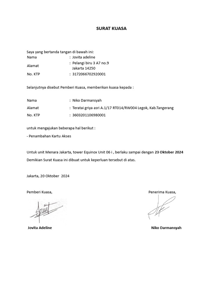 Surat Kuasa Penambahan Akses Unit | PDF