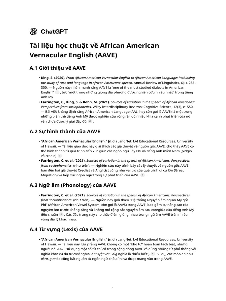 Tài liệu học thuật về African American Vernacular English (AAVE) | PDF