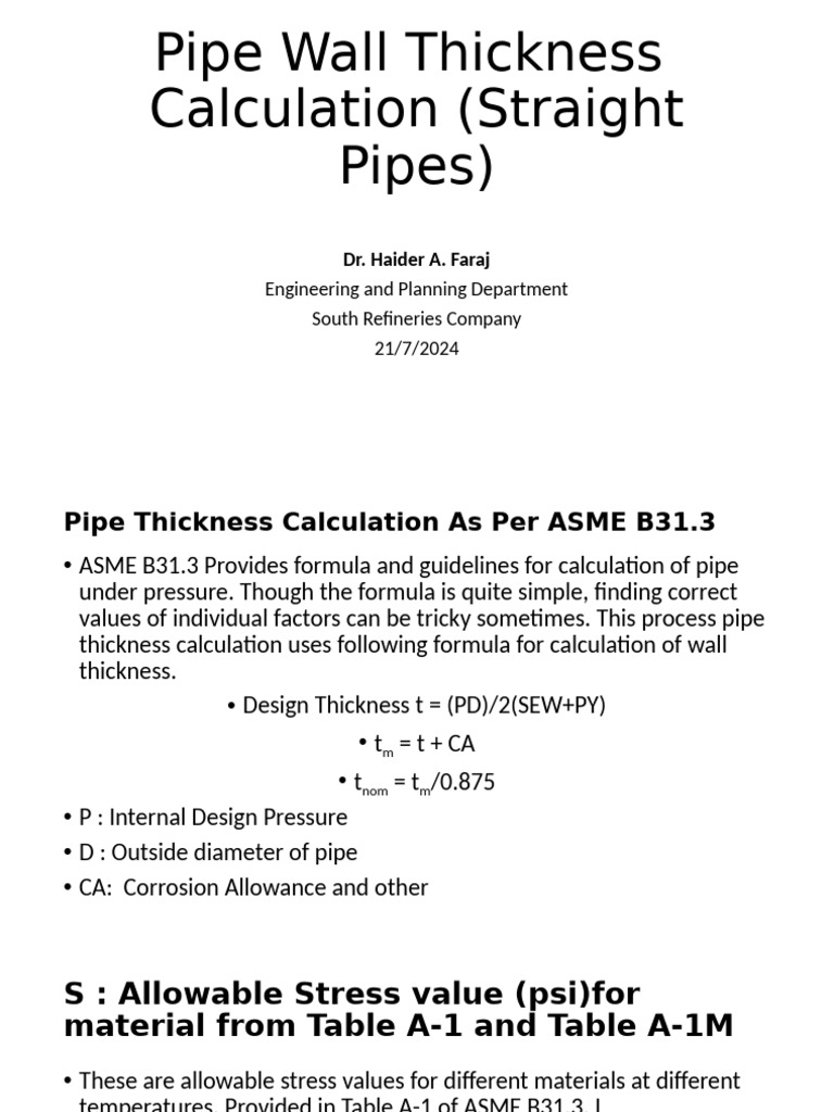 Pipe Wall Thickness Calculation Guide | PDF | Pipe (Fluid Conveyance ...