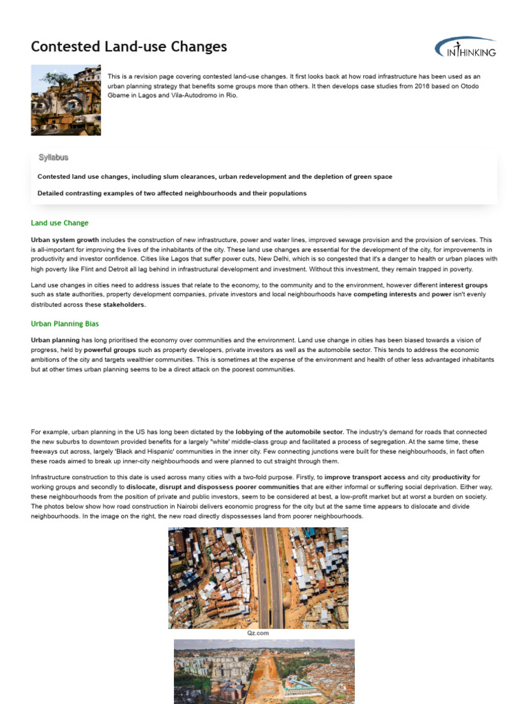 Contested Land Use: Case Studies in Lagos and Rio | PDF | Slum | City
