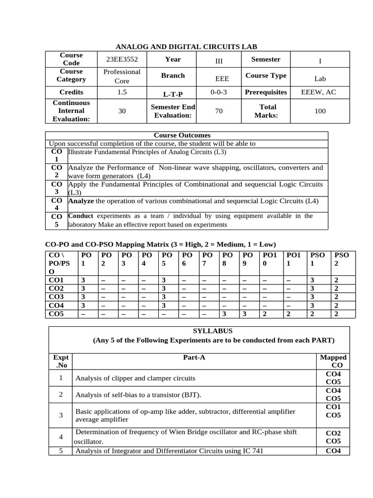 ADC Lab -Syllabus | PDF | Electronic Oscillator | Amplifier