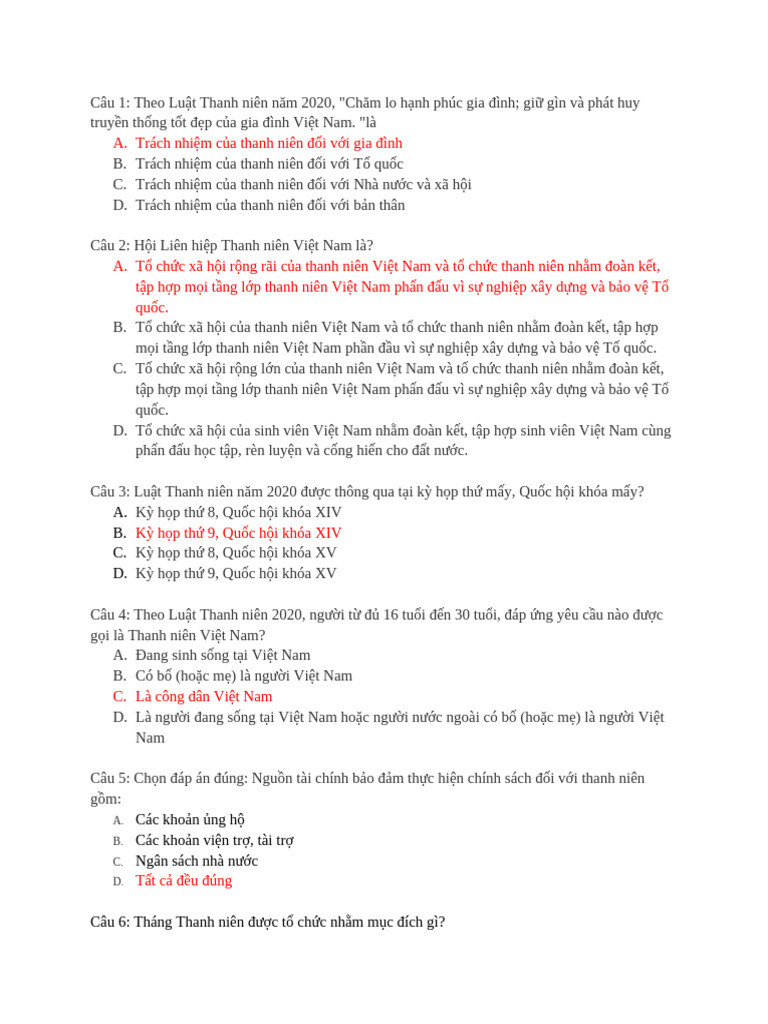Cuộc thi tìm hiểu Luật Thanh niên năm 2020 | PDF