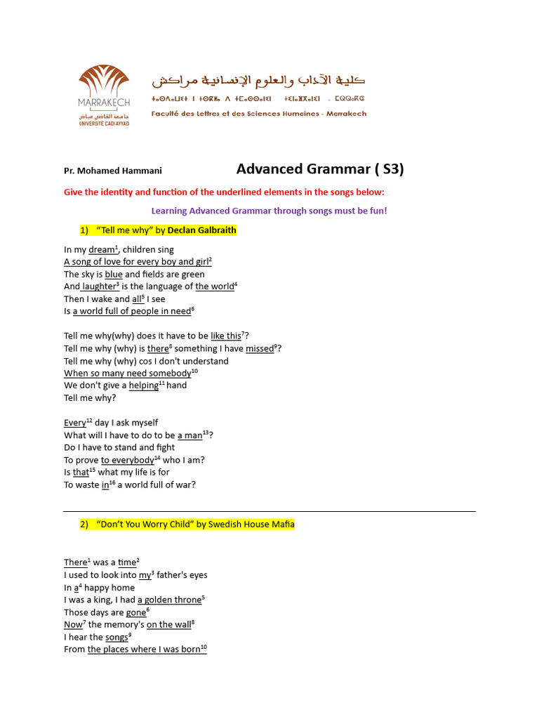 Advanced Grammar Lessons via Song Analysis | PDF