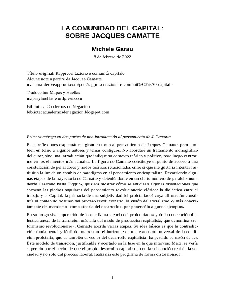 Garau 2022 La Comunidad Del Capital Sobre J Camatte | PDF | Capital ...