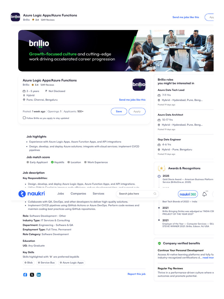 Brillio - Azure Logic Apps_Azure Functions - Chennai,Pune,Bengaluru ...