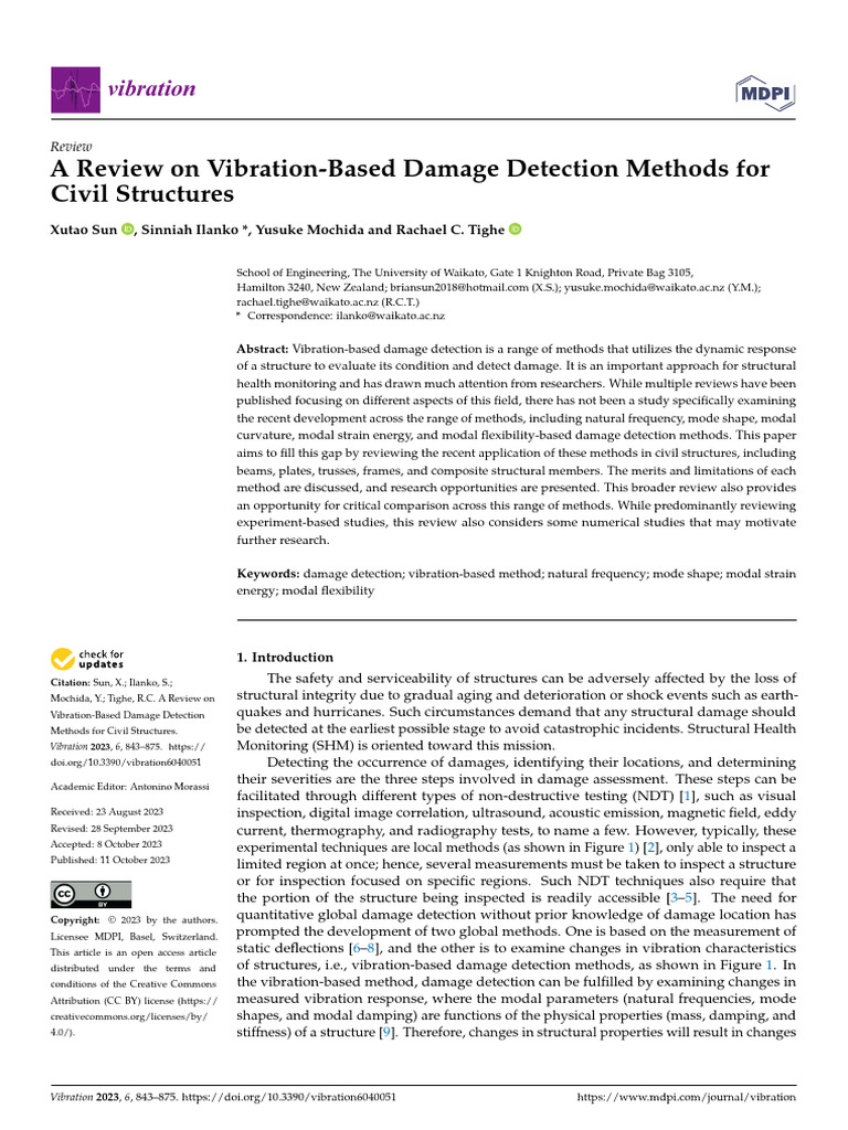 A Review on Vibration-Based Damage Detection Methods for Civil ...