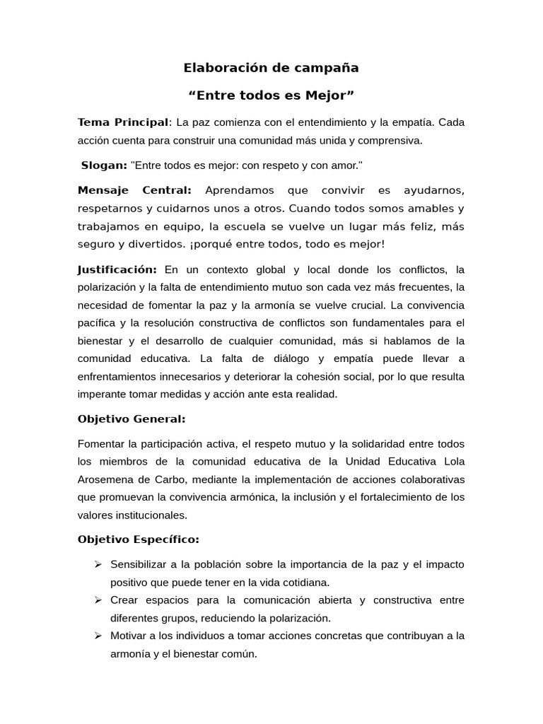 Campaña "Entre Todos es Mejor" para la Paz | PDF | Metodología de ...