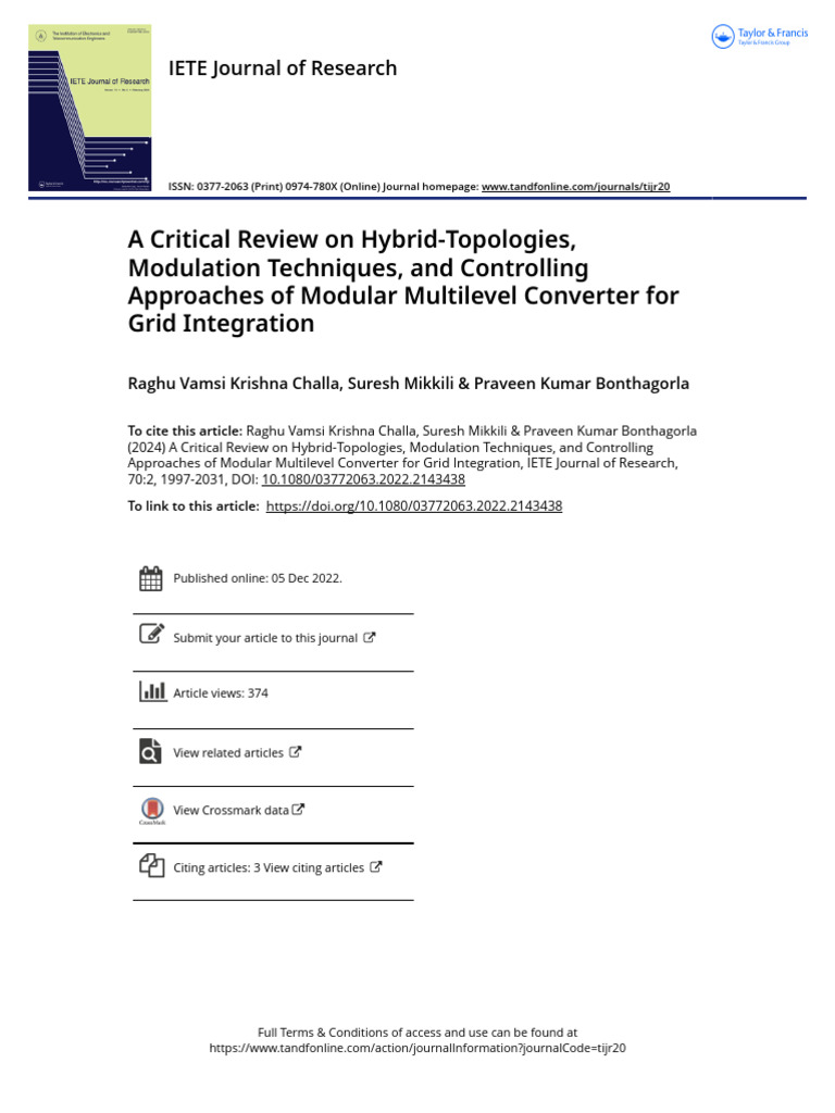 A Critical Review on Hybrid-Topologies Modulation Techniques and ...