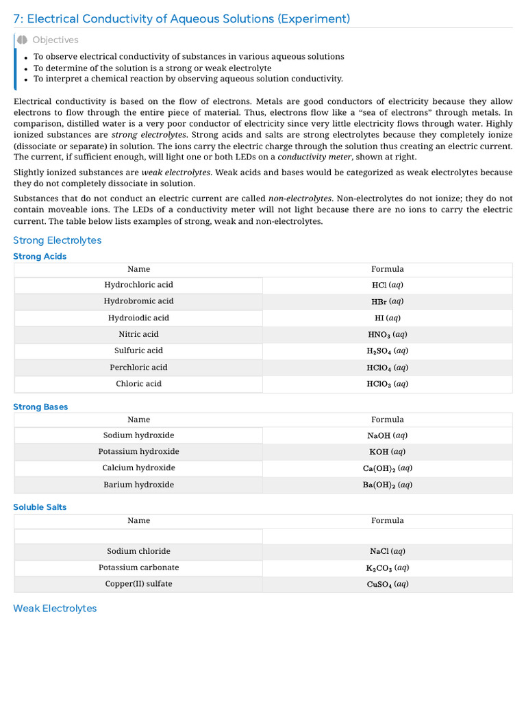 7_ Electrical Conductivity of Aqueous Solutions (Experiment) - C | PDF ...