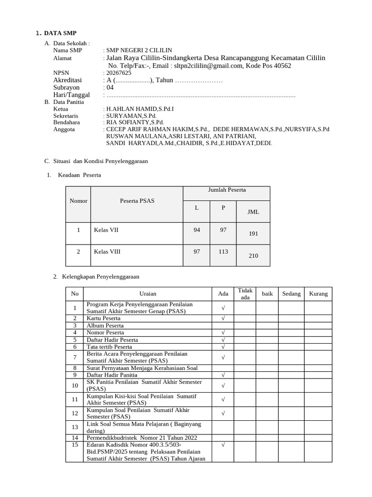 Pelaksanaan PSAS SMP Negeri 2 Cililin 2024 | PDF