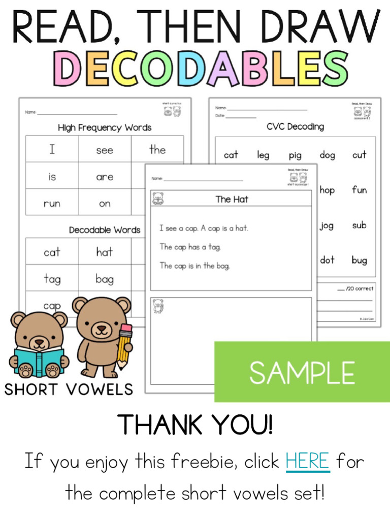 ReadthenDrawCVCShortVowelDECODABLEPASSAGESSAMPLE-1 | PDF