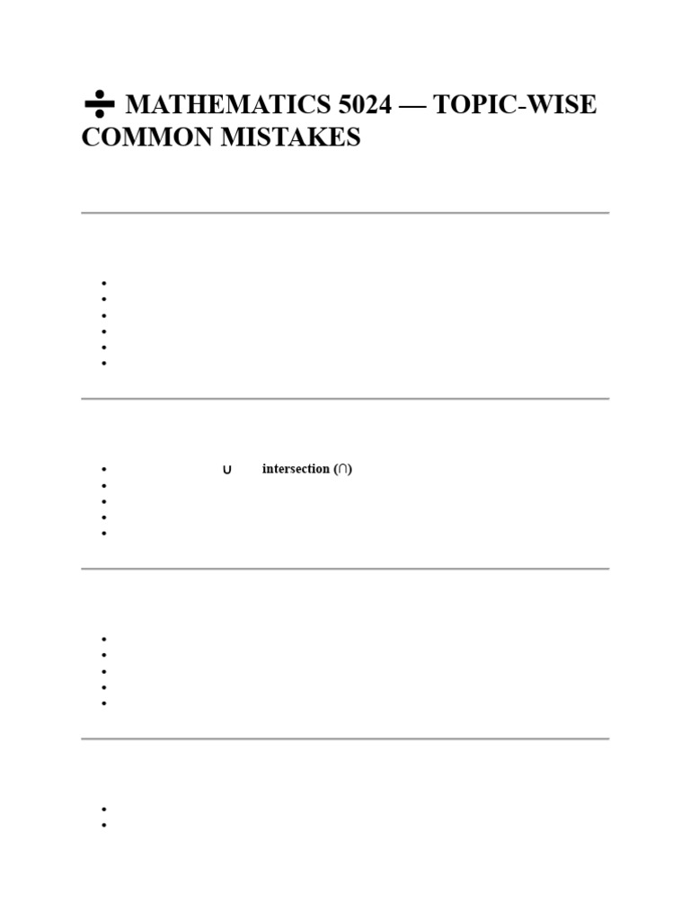 Mathematics 5024 — Topic-wise Common Mistakes | PDF | Multiplication ...