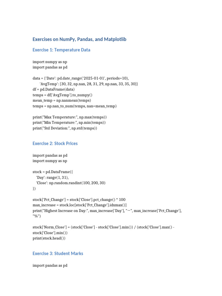 Numpy Pandas Matplotlib Exercises | PDF | Descriptive Statistics
