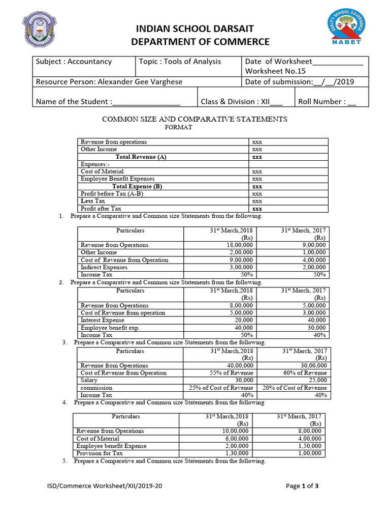 Comparative & Common Size Statements Guide | PDF | Balance Sheet ...