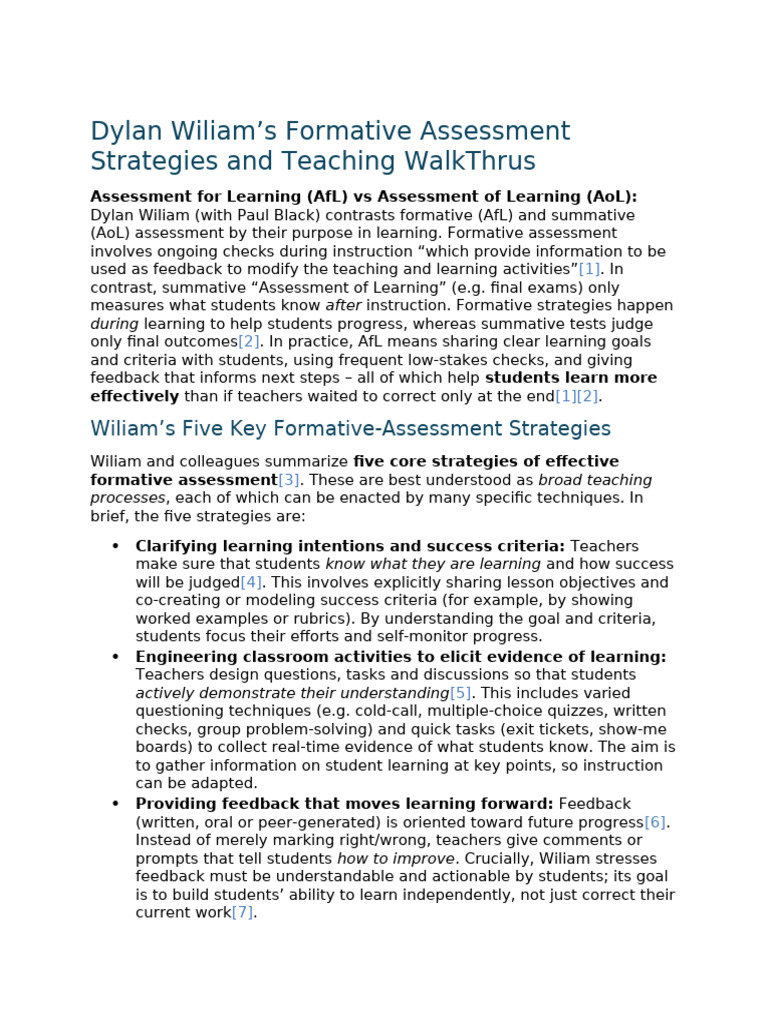 Dylan Wiliam’s Formative Assessment Strategies and Teaching WalkThrus ...