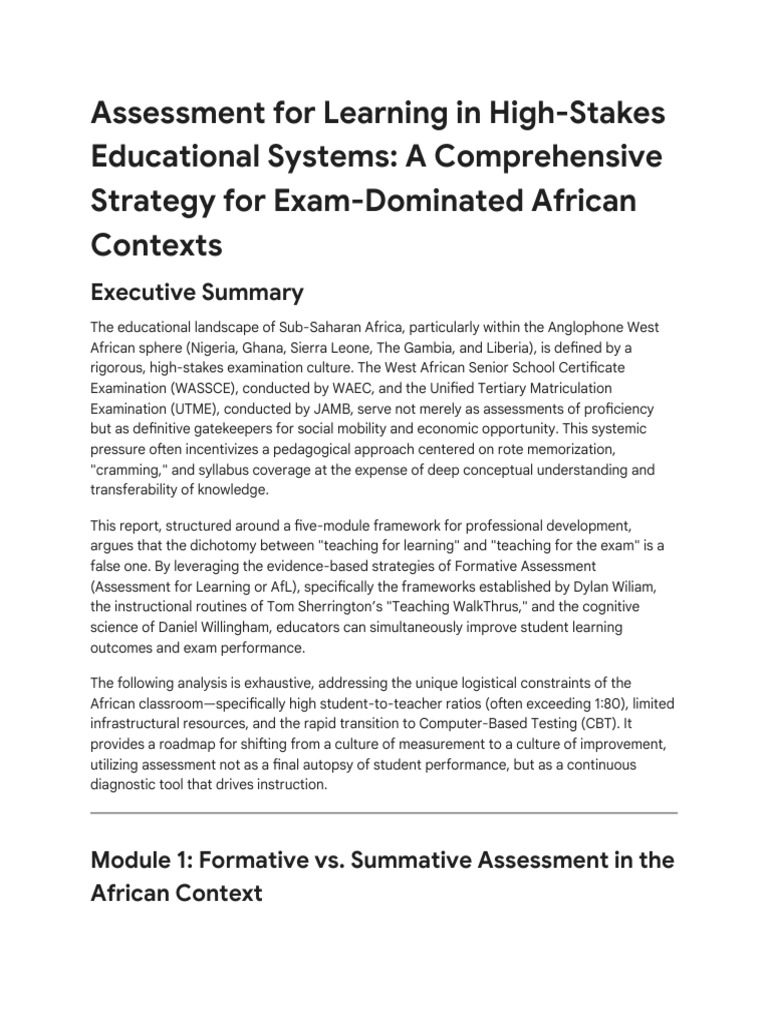 Assessment for Learning in Africa's Exams | PDF | Educational ...