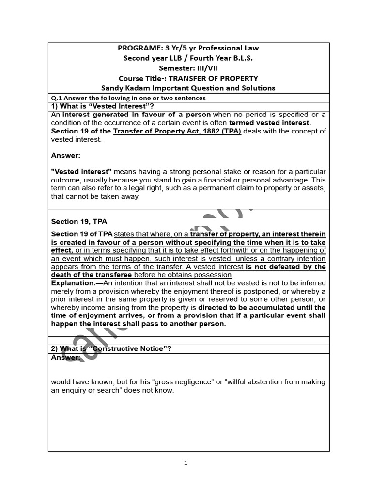 Transfer of Property Act Imp Solution | PDF | Mortgage Law | Loans