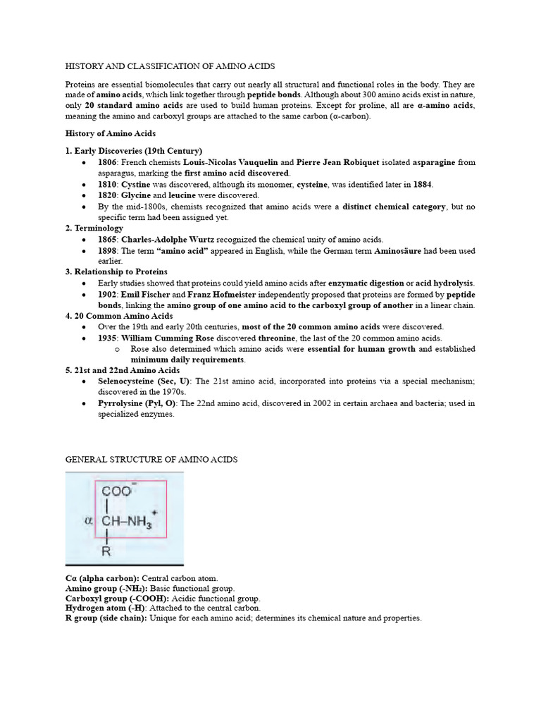 Amino Acids: History and Classification | PDF | Amino Acid | Nutrients