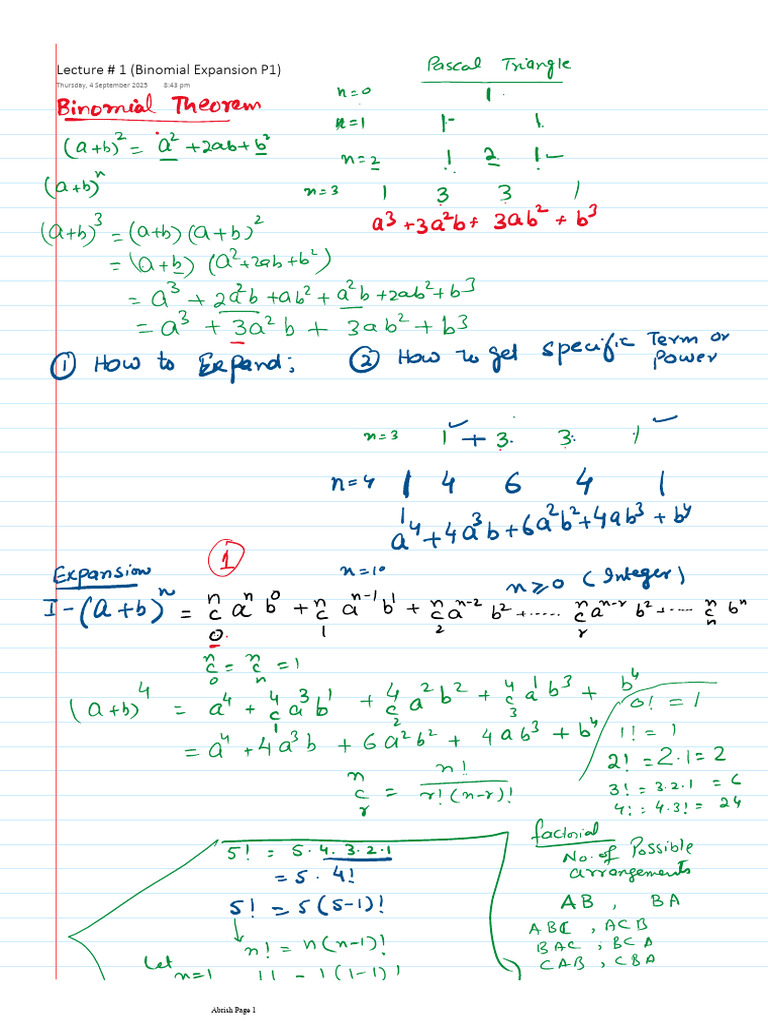 Lecture 1 (Binomial Expansion P1) | PDF