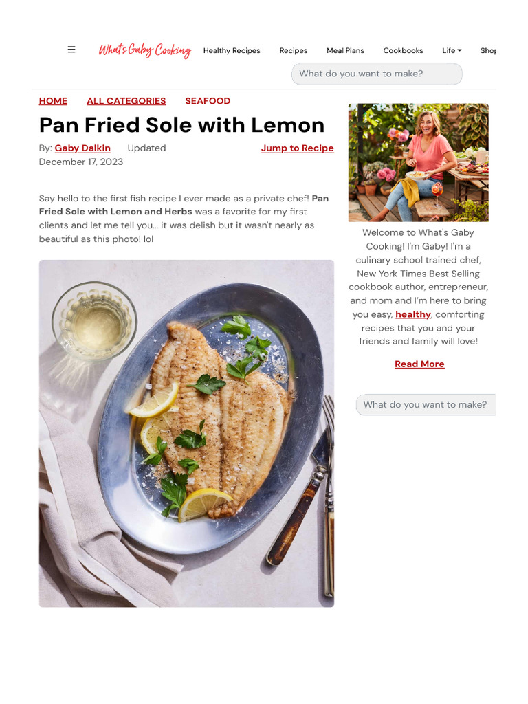 Pan Fried Sole With Lemon - What's Gaby Cooking | PDF | Fat | Salad