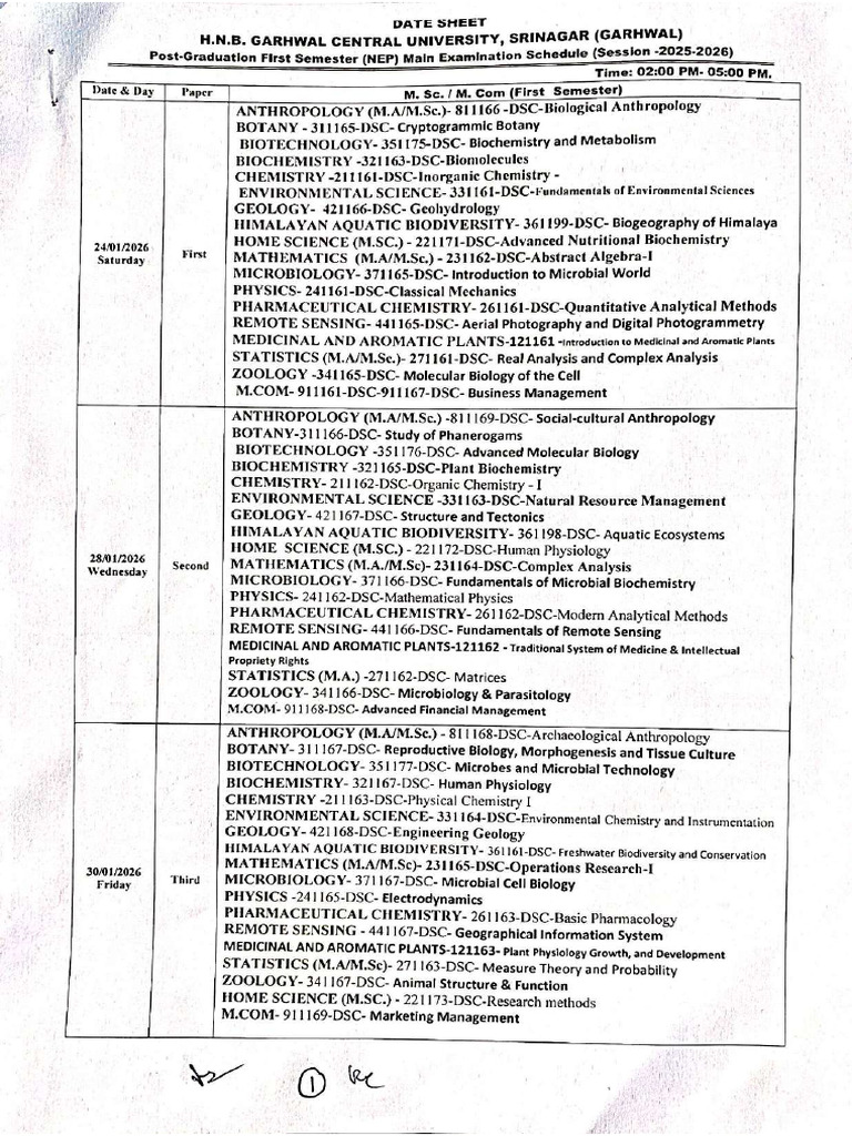 examination schedule of UG & PG First Semester & Seventh Semester 2025 ...