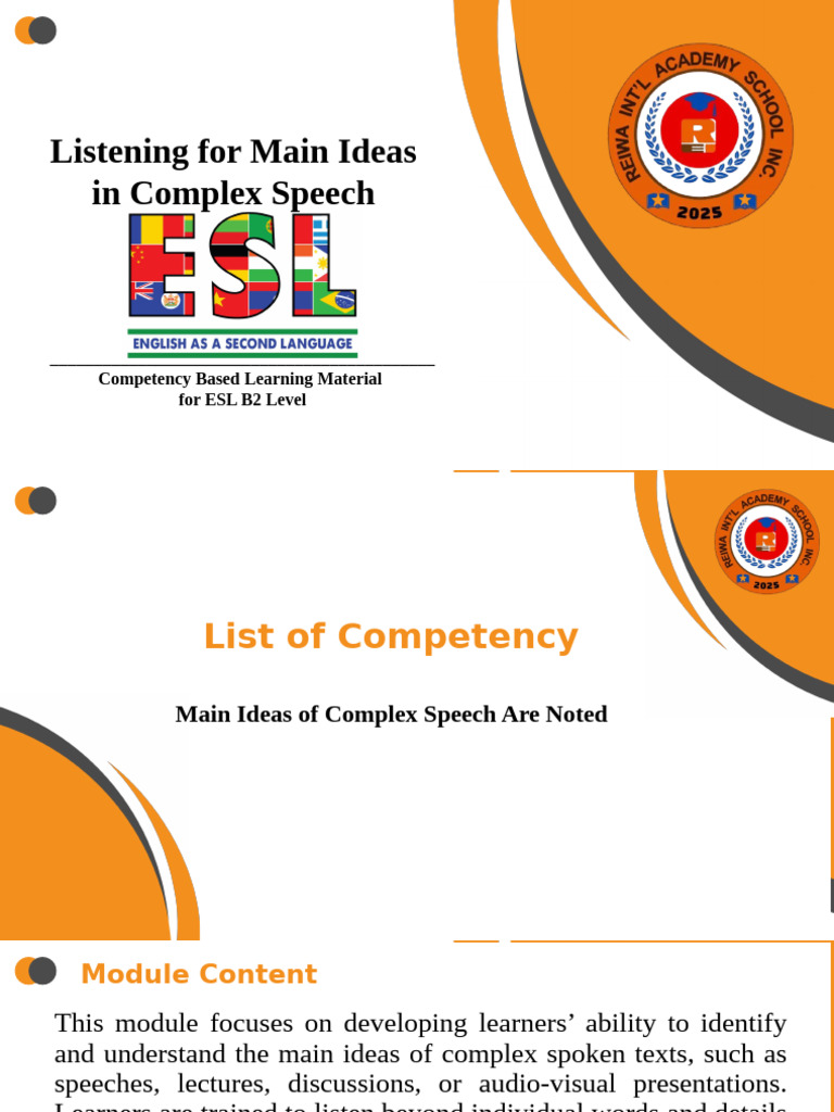 Lesson 1 Listening for Main Ideas in Complex Speech | PDF | Reading ...