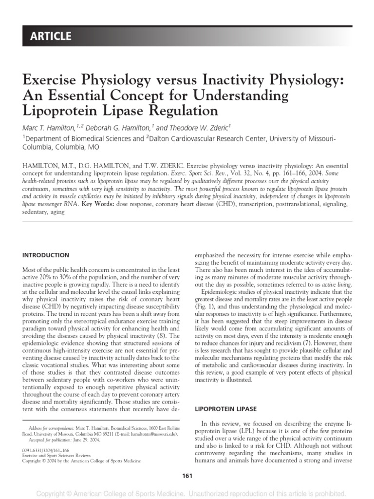 Lipoprotein Lipase Regulation in Inactivity | PDF | Skeletal Muscle ...