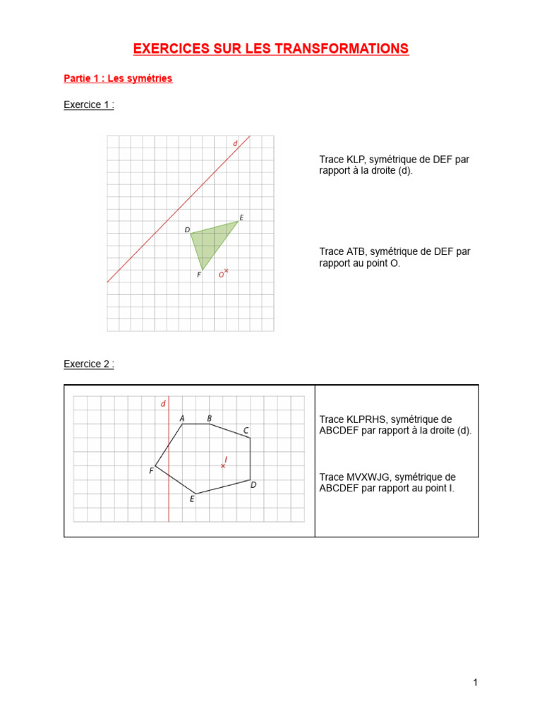 Exercices de Transformations Géométriques | PDF | Géométrie | Géométrie ...