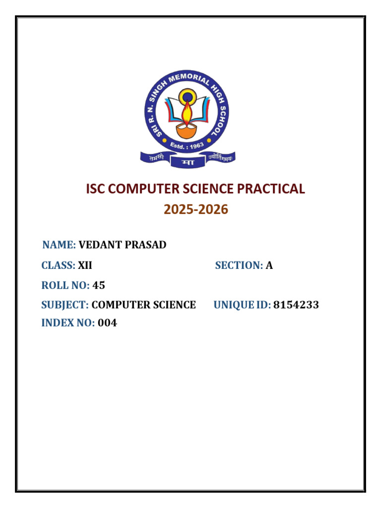 ISC Class XII Computer Science Project | PDF | Constructor (Object ...