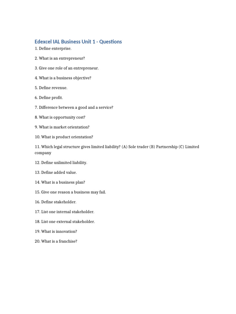 Edexcel Unit1 Questions | PDF