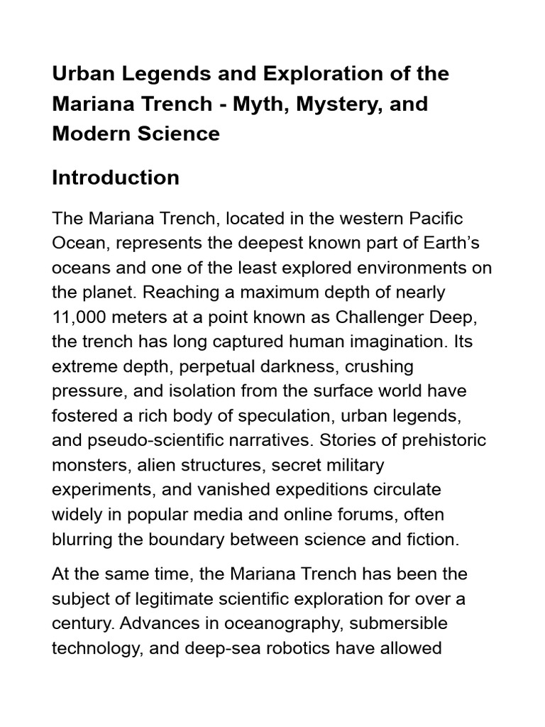 Urban Legends and Exploration of the Mariana Trench - Myth, Mystery ...