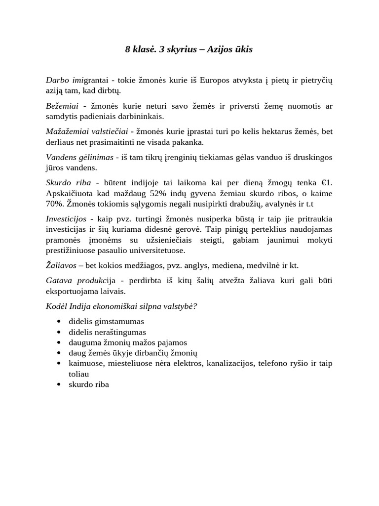 8 Kls. Geografija. 3 Skyrius Azijos Ūkis | PDF