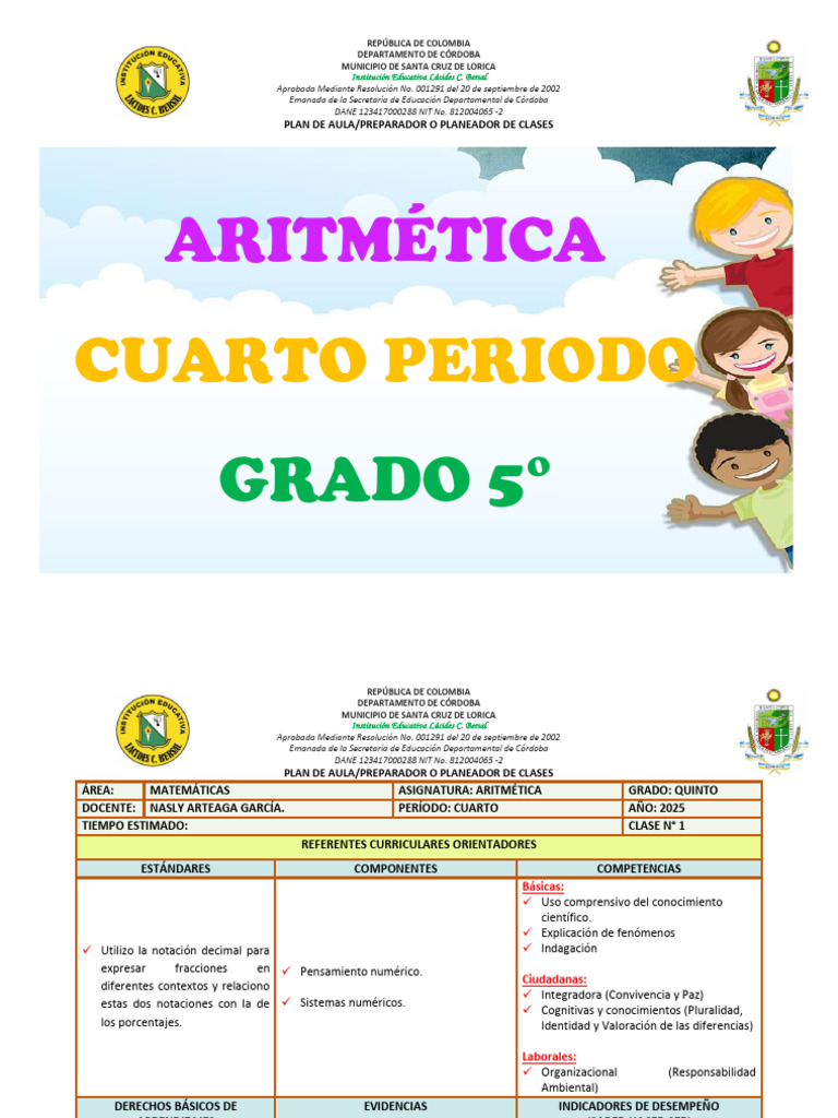 Aritmetica 4° Periodo Grado 5° | PDF | Aprendizaje | Aritmética