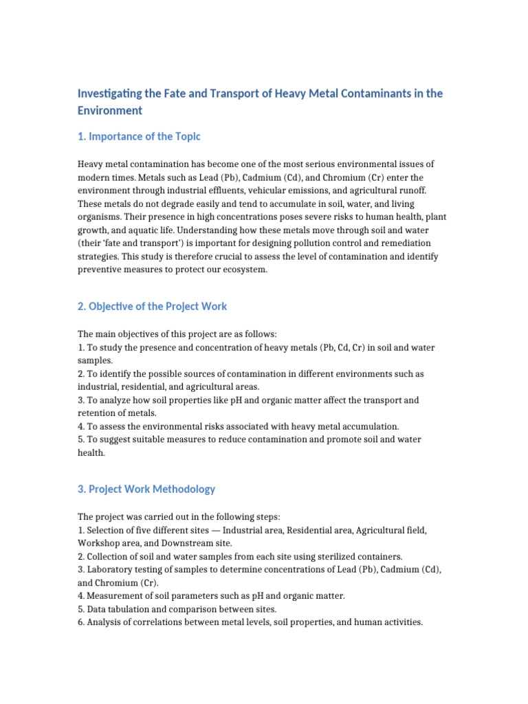 Heavy Metal Contamination Study | PDF | Soil | Chromium