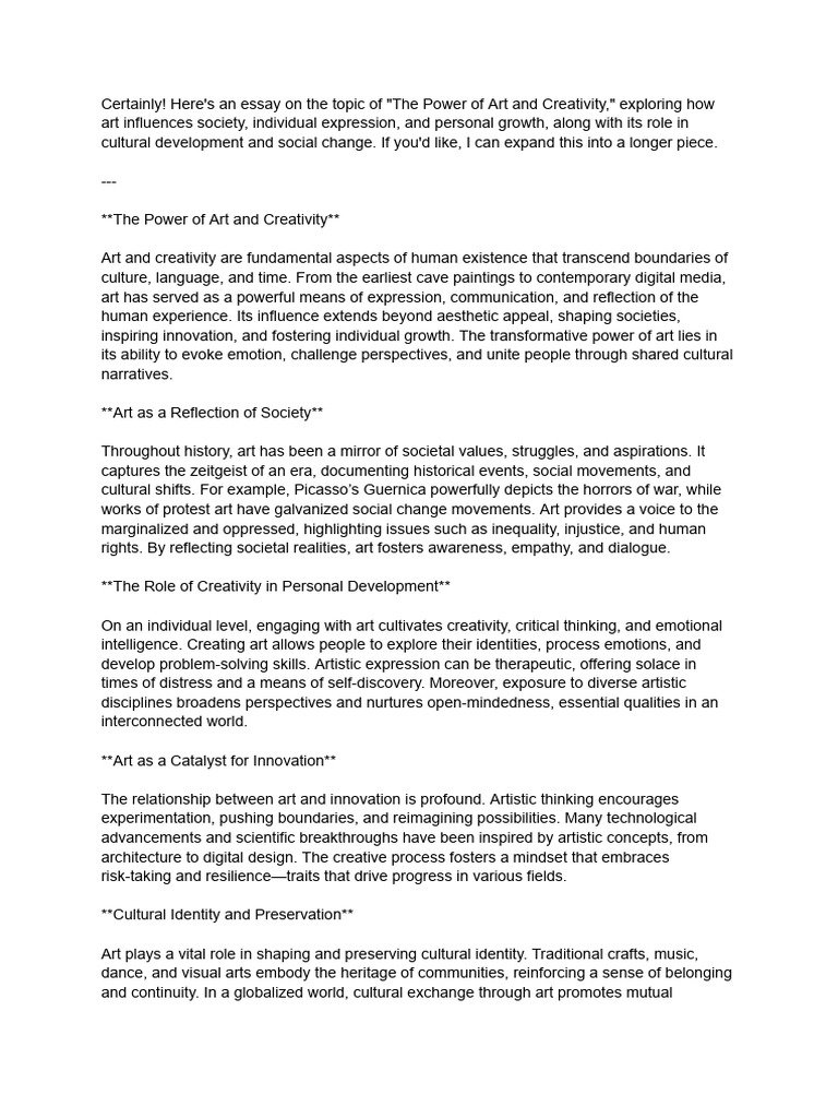 Embracing and Investing in the Arts | PDF | Creativity | Identity ...