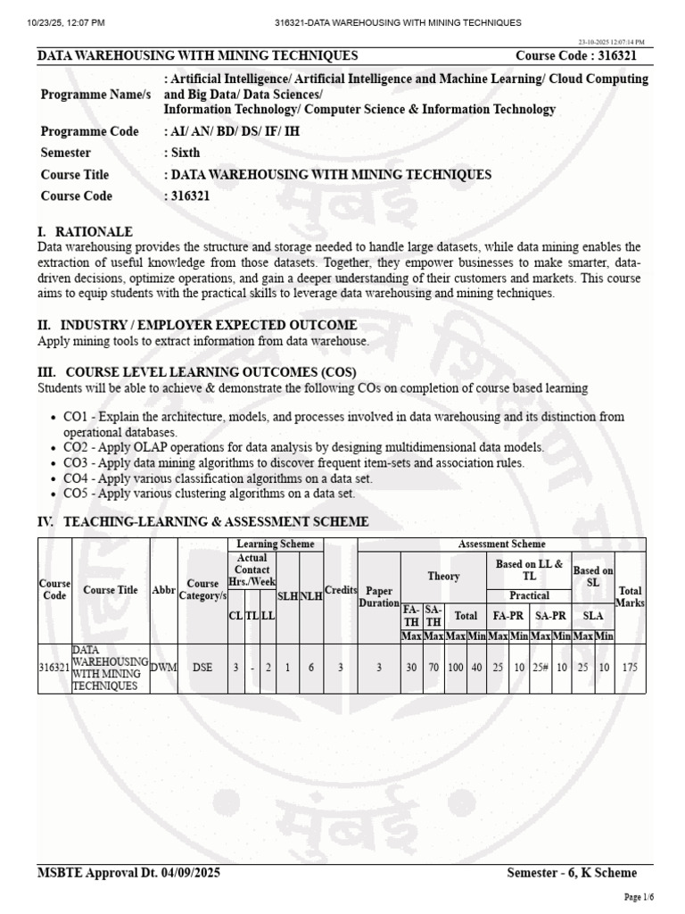 316321-Data Warehousing With Mining Techniques | PDF | Data Warehouse | Data Management