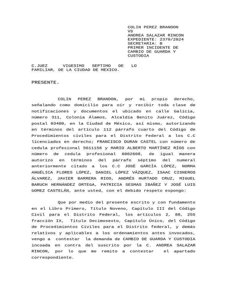 Cambio Guarda y Custodia Colin | PDF | Queja | Derecho penal