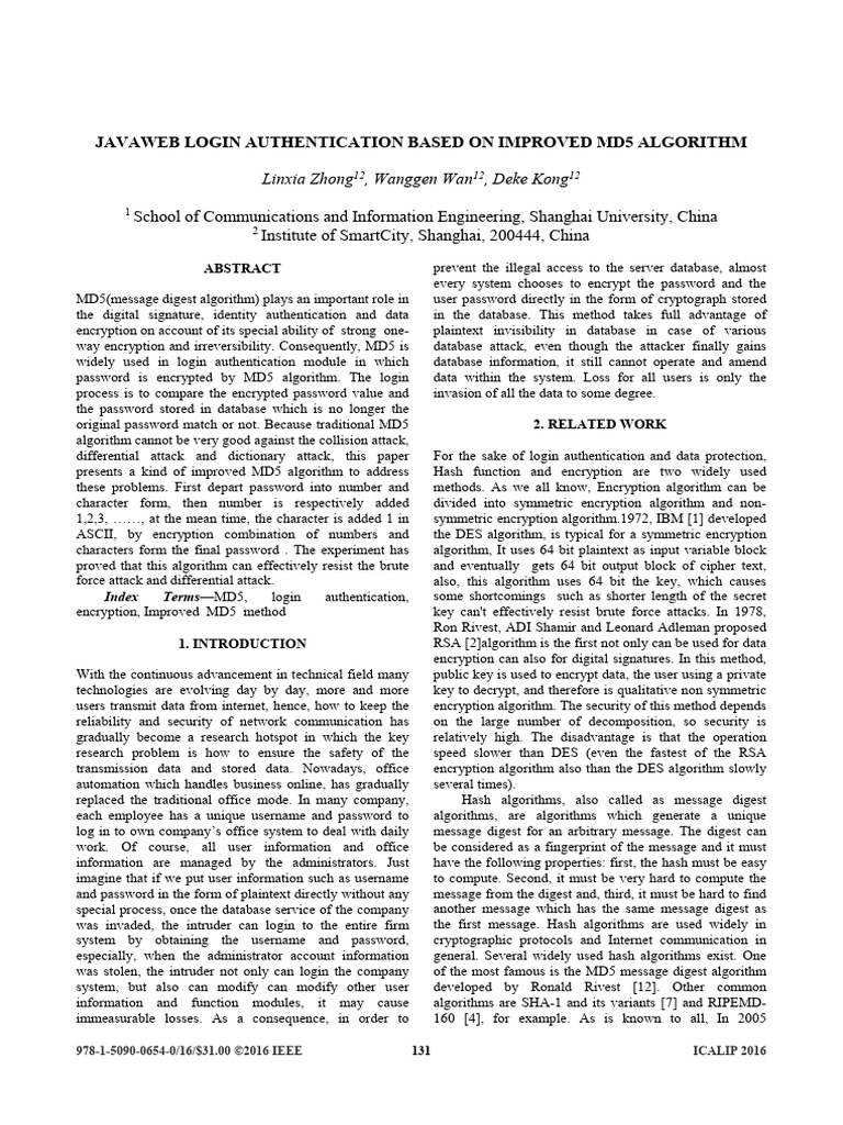 Improved MD5 for Secure Login Authentication | PDF | Password | Encryption